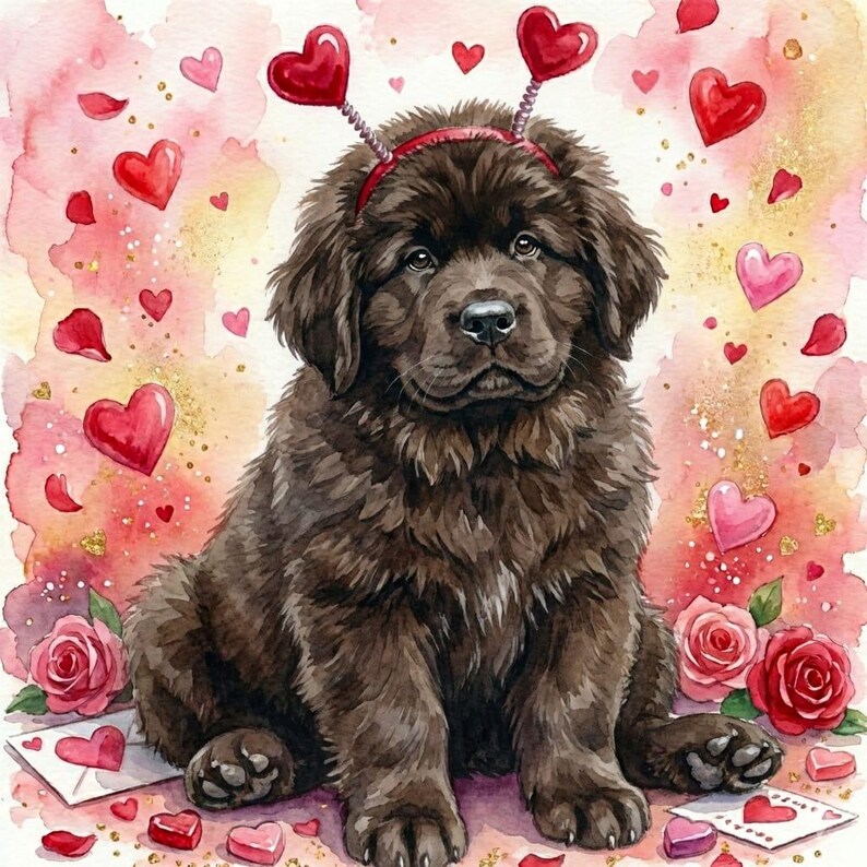 Newfoundland Puppy Heart Valentine Theme, Digital Download - Etsy