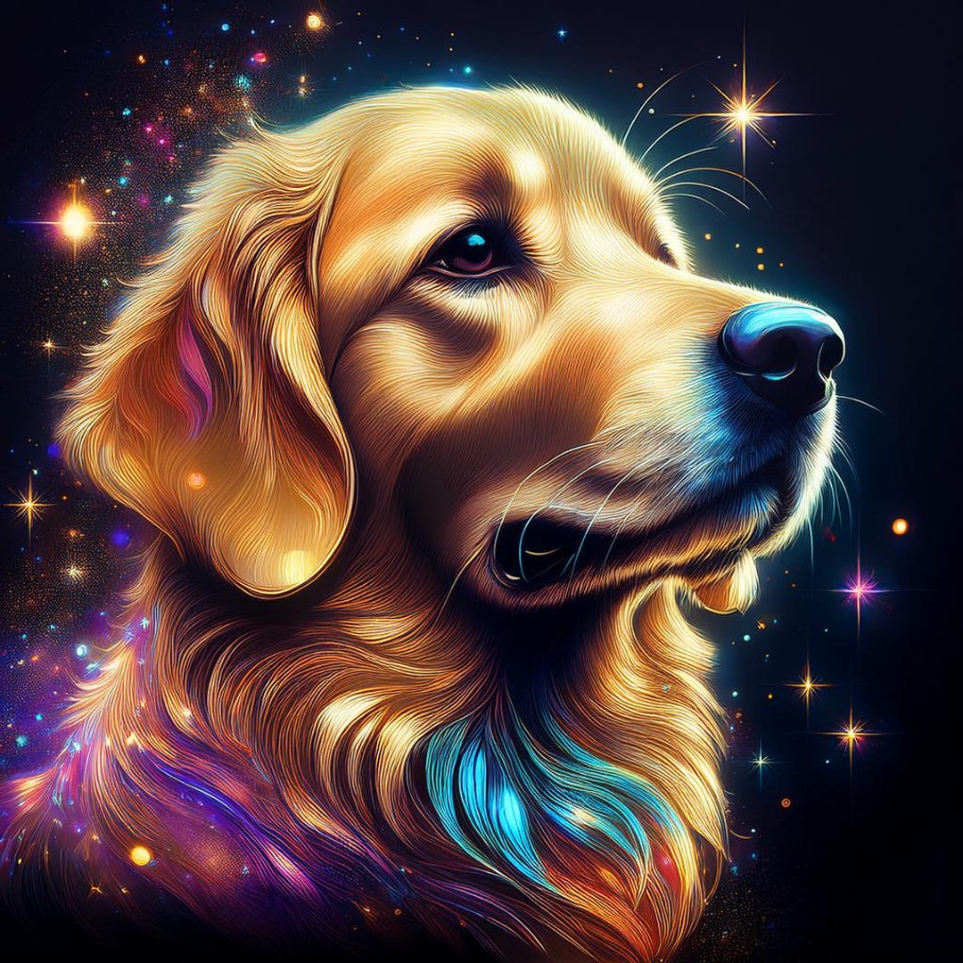 Neon Glitter Golden Retriever. Digital Download for Craft, Cards, Mugs ...