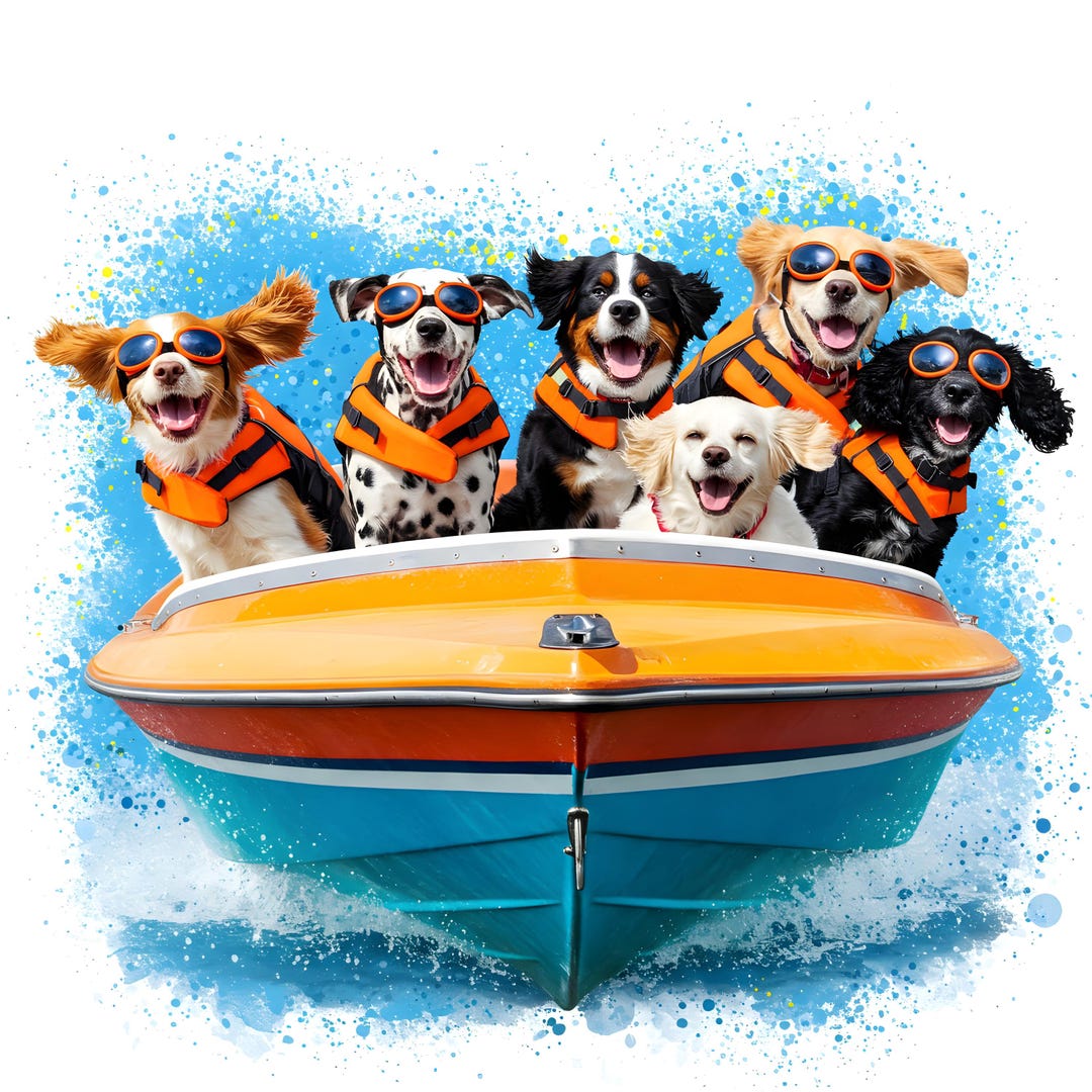 Dogs Speed Boat Ride Image: Dalmatian, Retriever, Bernese (PNG) - Etsy