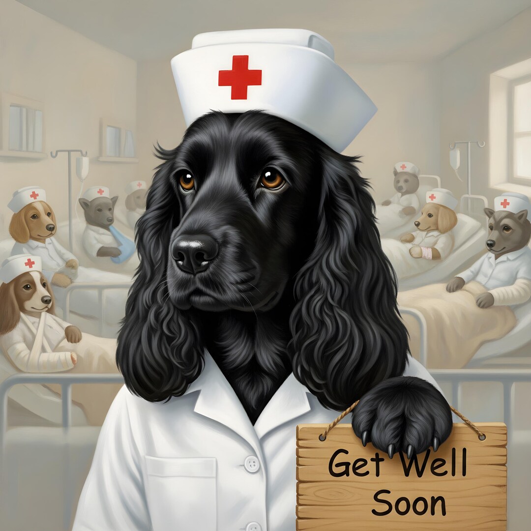 Get Well Soon Cocker Spaniel Nurse, Dog Hospital, Digital Download. - Etsy