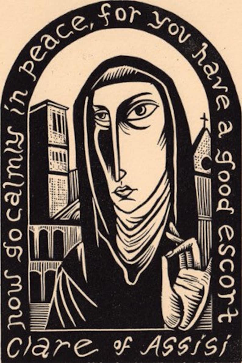 Saint Clare of Assisi Icon Original Hand Pulled Block Print Prayer ...