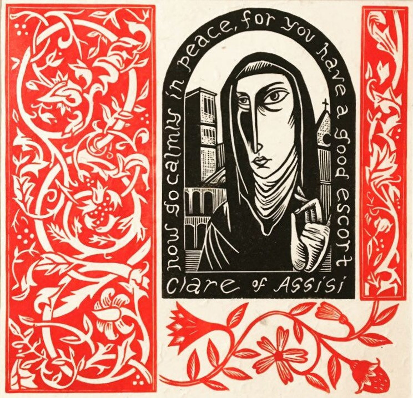 Saint Clare of Assisi Icon Original Hand Pulled Block Print Prayer ...