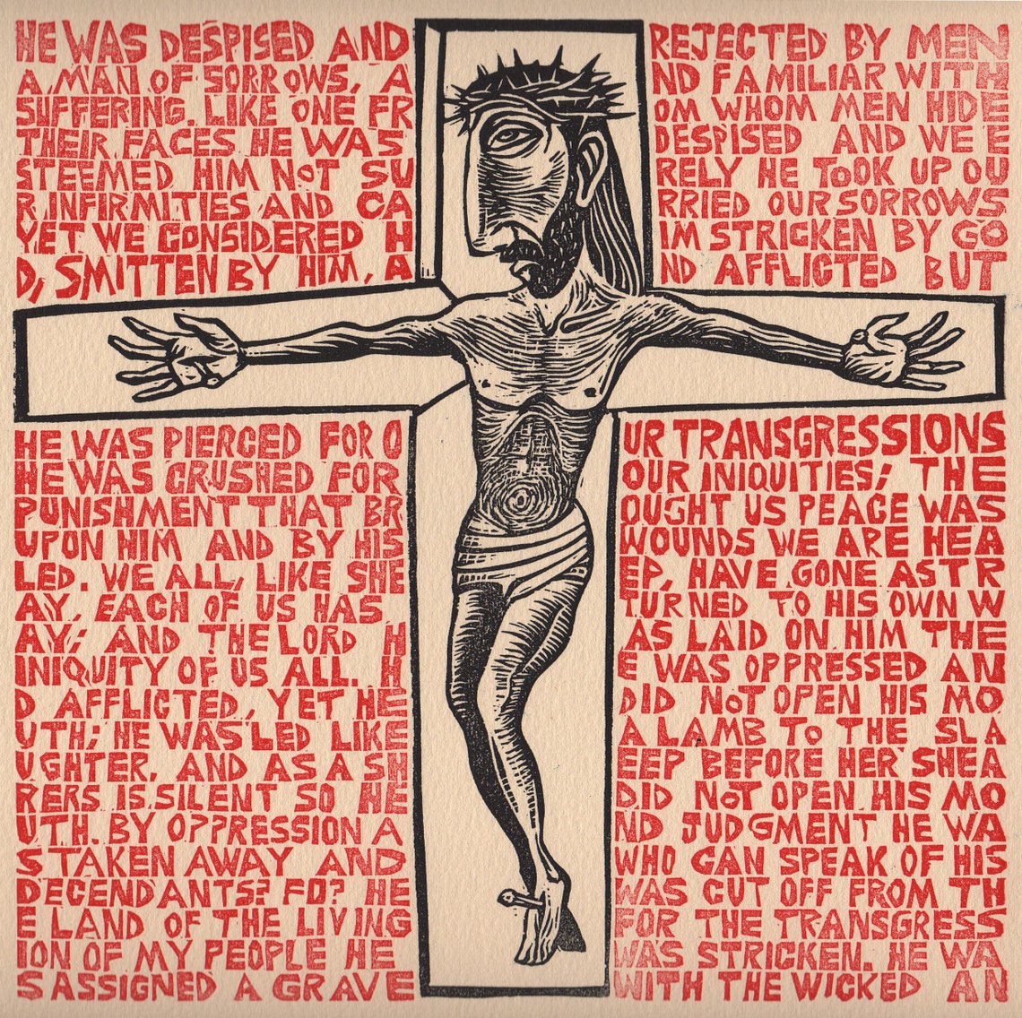 Crucifixion Jesus Christ is Crucified Original Block Print the Passion ...