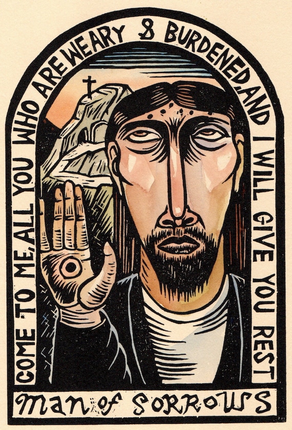 Jesus Christ Icon Original Art Block Print Hand Made Man of - Etsy