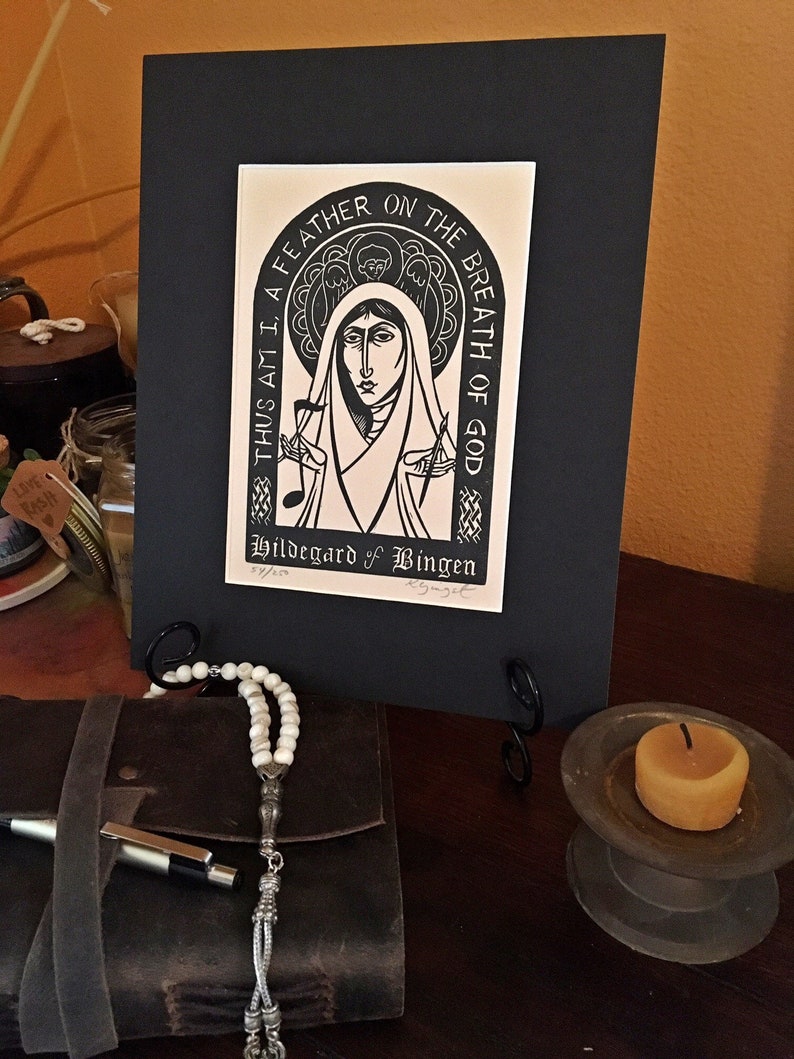 Saint Hildegard of Bingen Linocut Christian Prayer Mystic Icon | Etsy