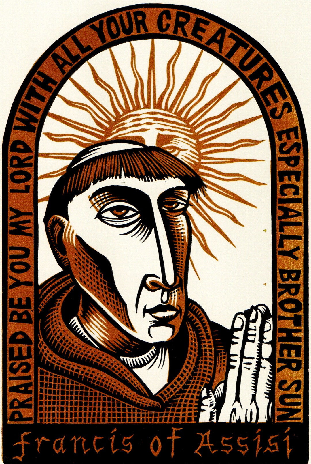 Saint Francis Icon Original Block Print Canticle of Brother Sun - Etsy