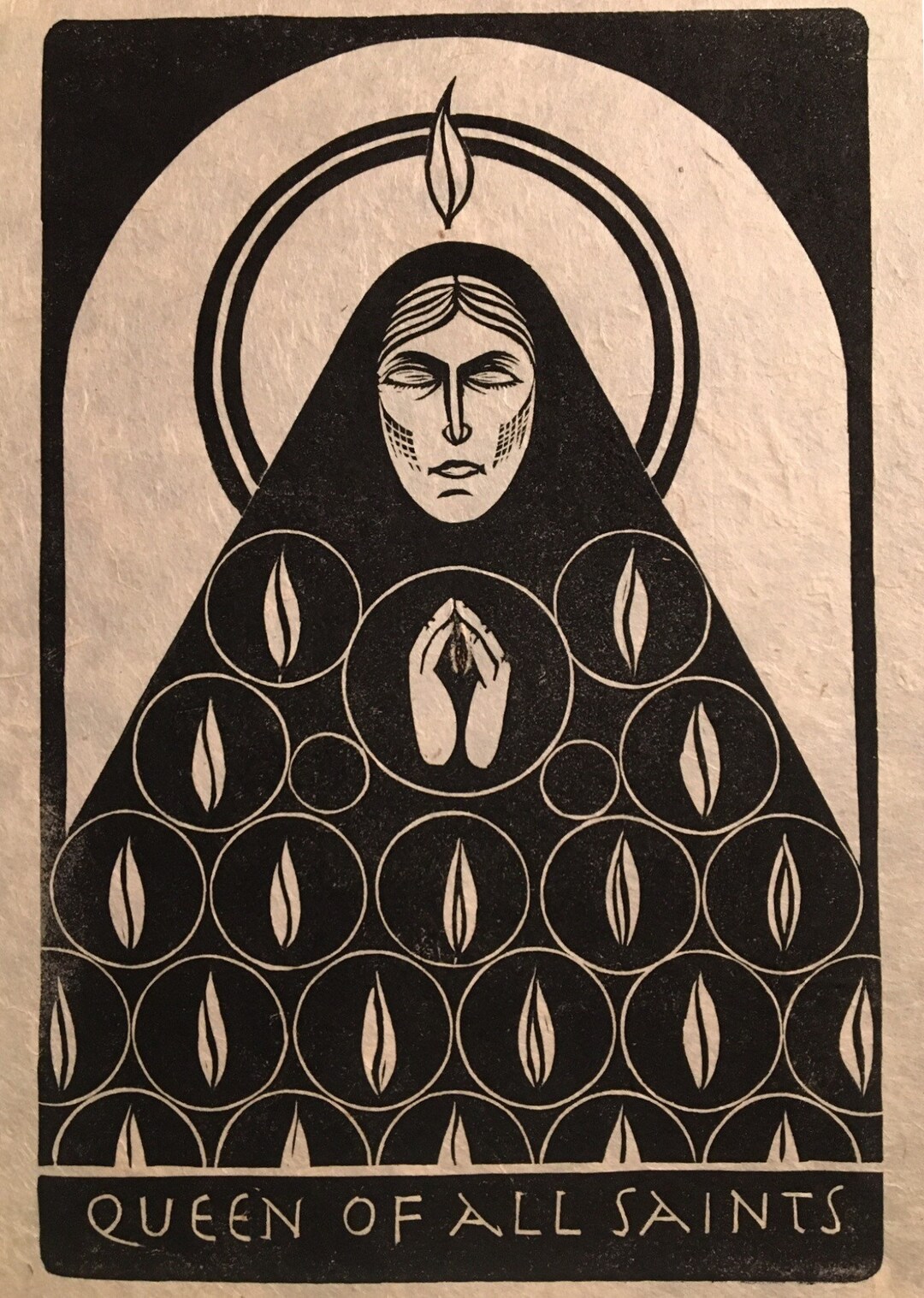 Queen of All Saints Our Lady Blessed Virgin Mary Original Block Print ...