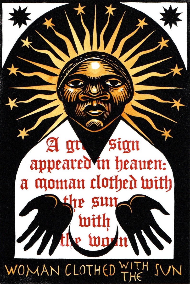 Woman Clothed With the Sun Mother Mary Revelation Original Block Print ...