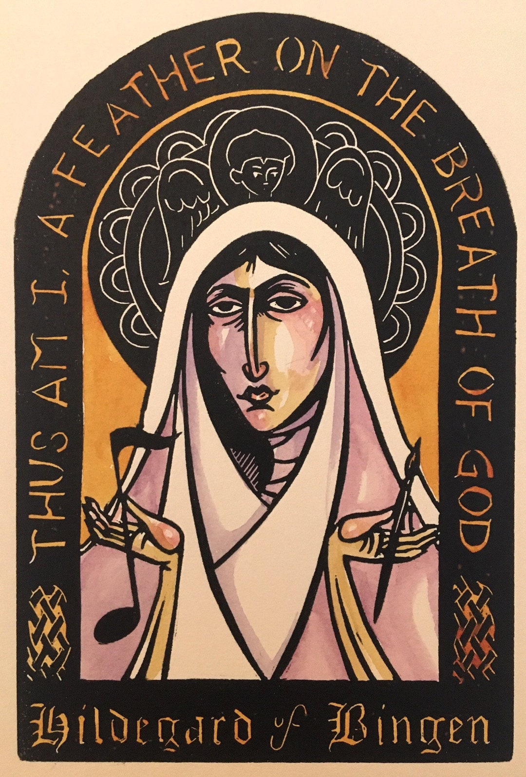 Saint Hildegard of Bingen Linocut Christian Prayer Mystic Icon Doctor ...