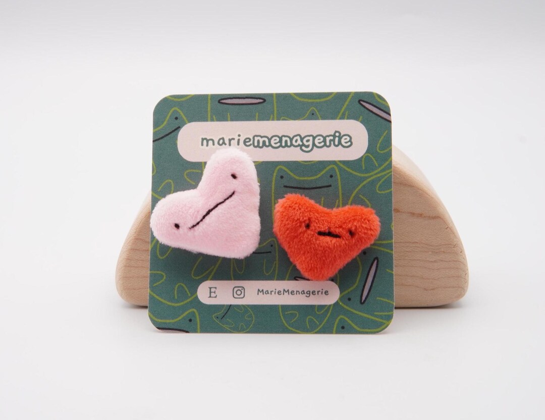 Heart Plush Pin Set of Two Squishy Extra Small Nugget Wearable Pins for ...