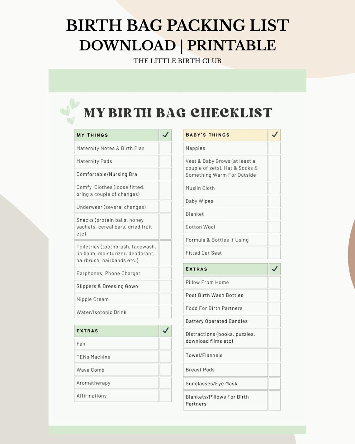 Birth Bag Packing List | Labour Bag | Hospital Bag Checklist | Instant ...