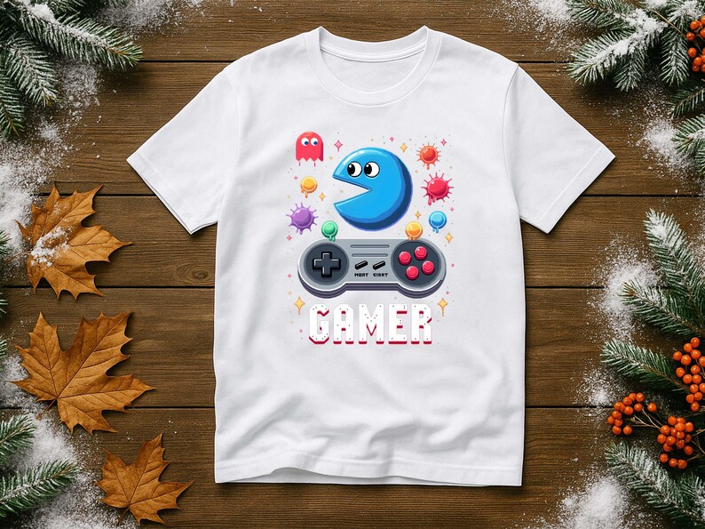 80s Gamer Pac-man Art Arcade Game Controller Paint Splatter T-shirt ...