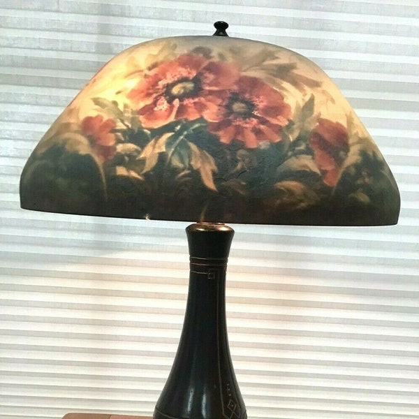 Antique Reverse Painted Table Lamp - Etsy