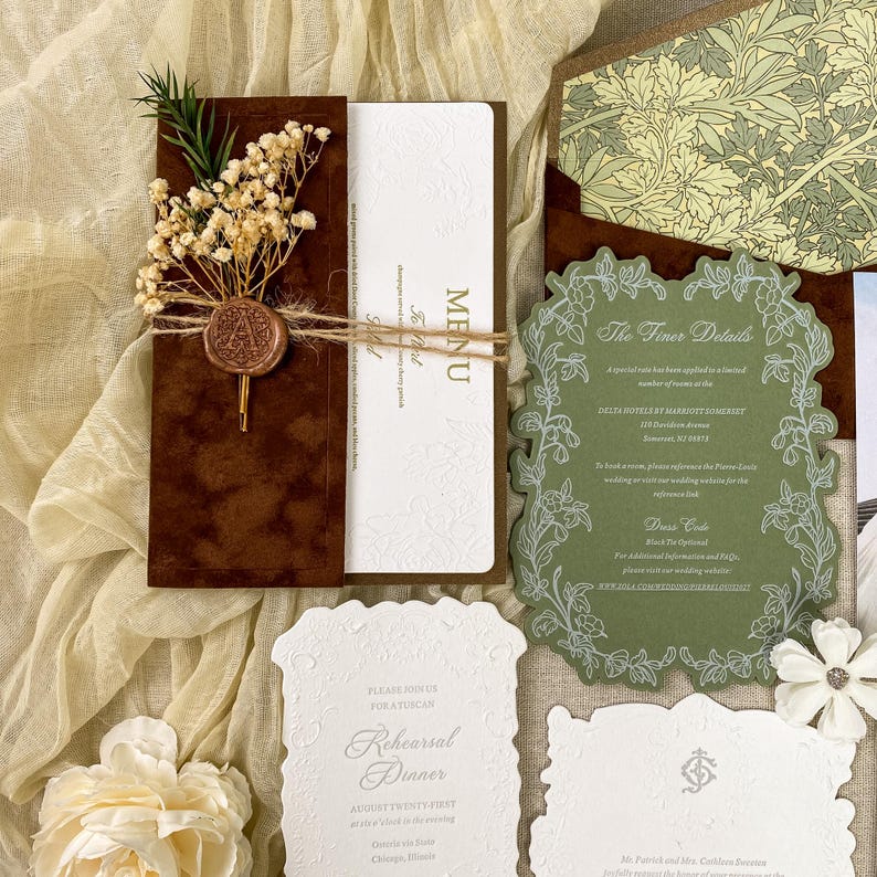Forest Series Custom Wedding Invitations | Velvet Envelope | Gold Foil ...