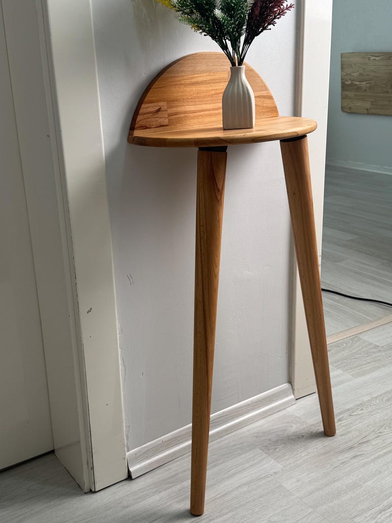 Handmade Beech Wood Half-moon Wall Table, Minimalist Nightstand, Small ...