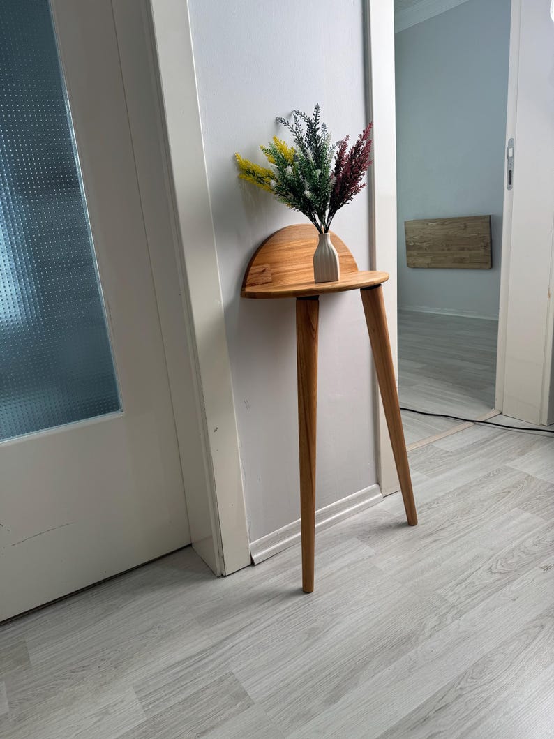 Handmade Beech Wood Half-moon Wall Table, Minimalist Nightstand, Small ...