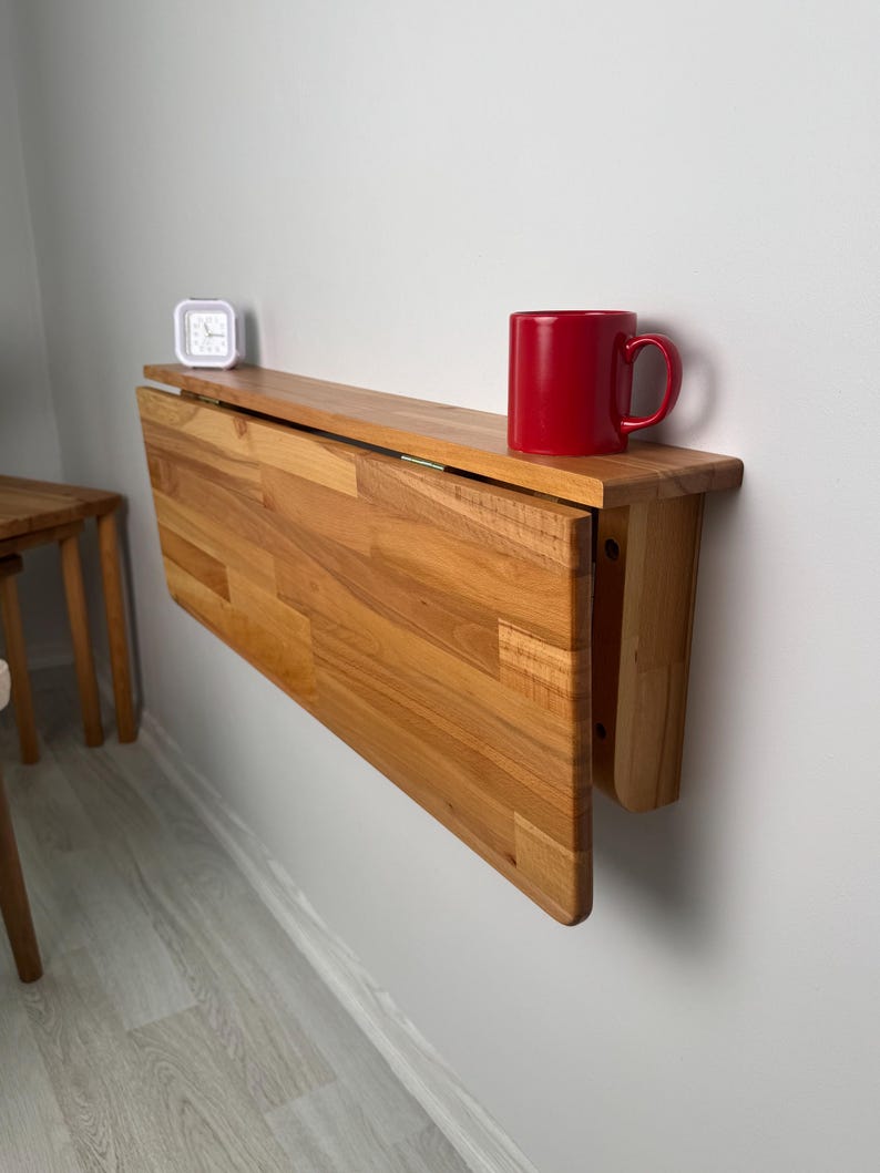 Handmade Natural Wood Wall Mounted Folding Table, Murphy Wall Table ...