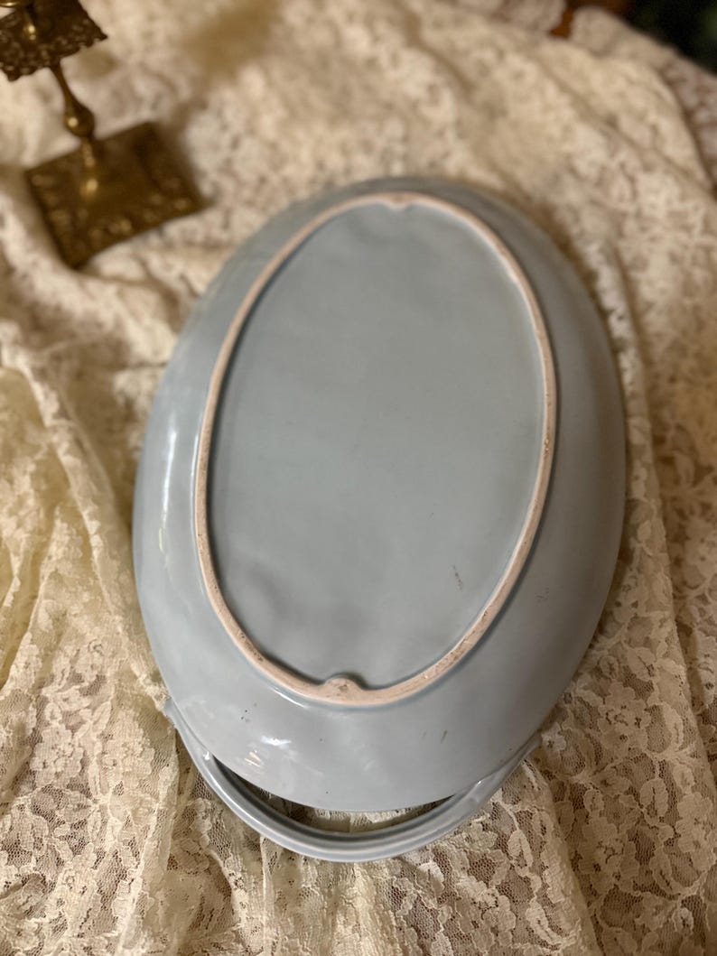 Vintage Light Blue Floral Stoneware Platter - Etsy