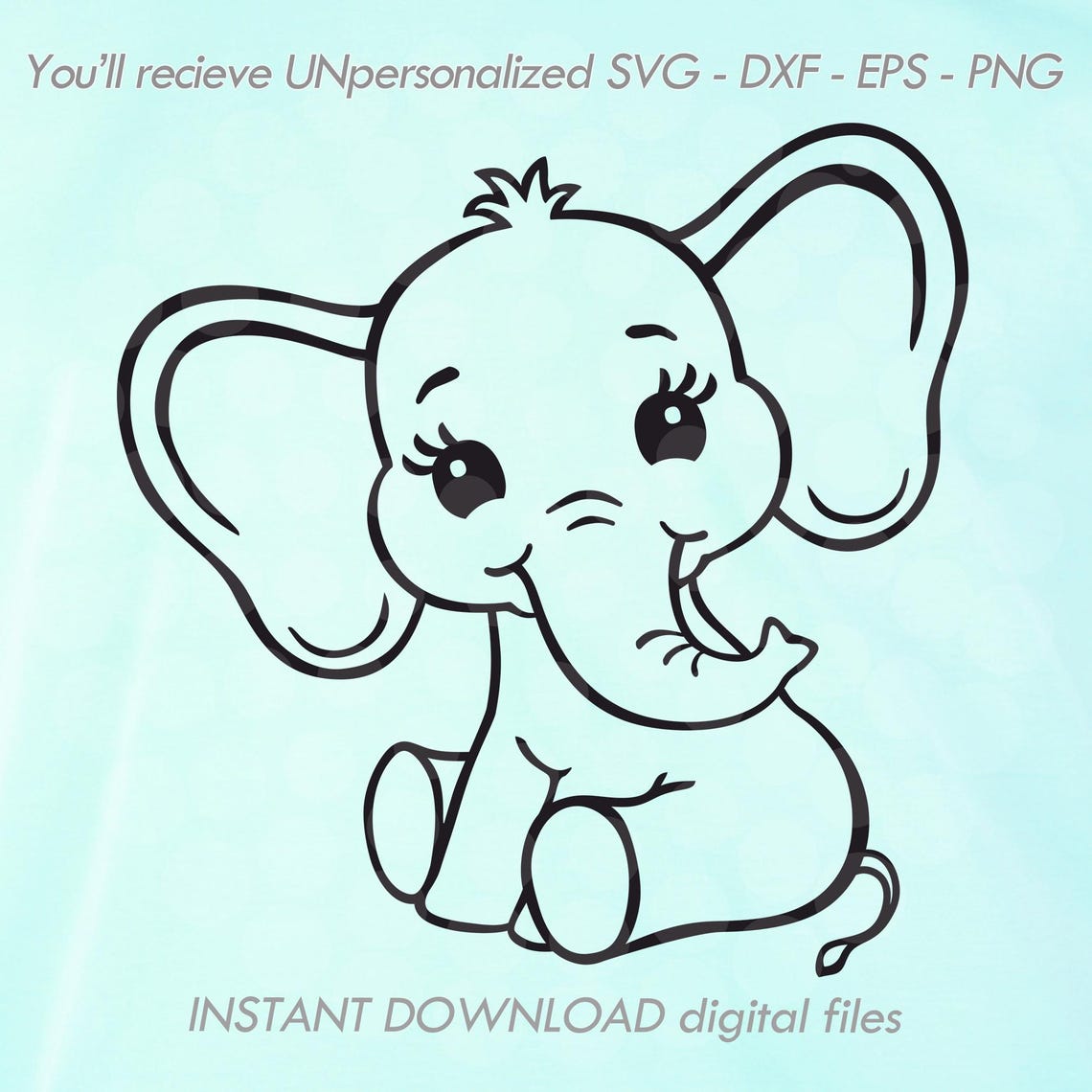 Baby Elephant SVG, Cute Cartoon Elephant Line Art for Cricut, Elephant ...