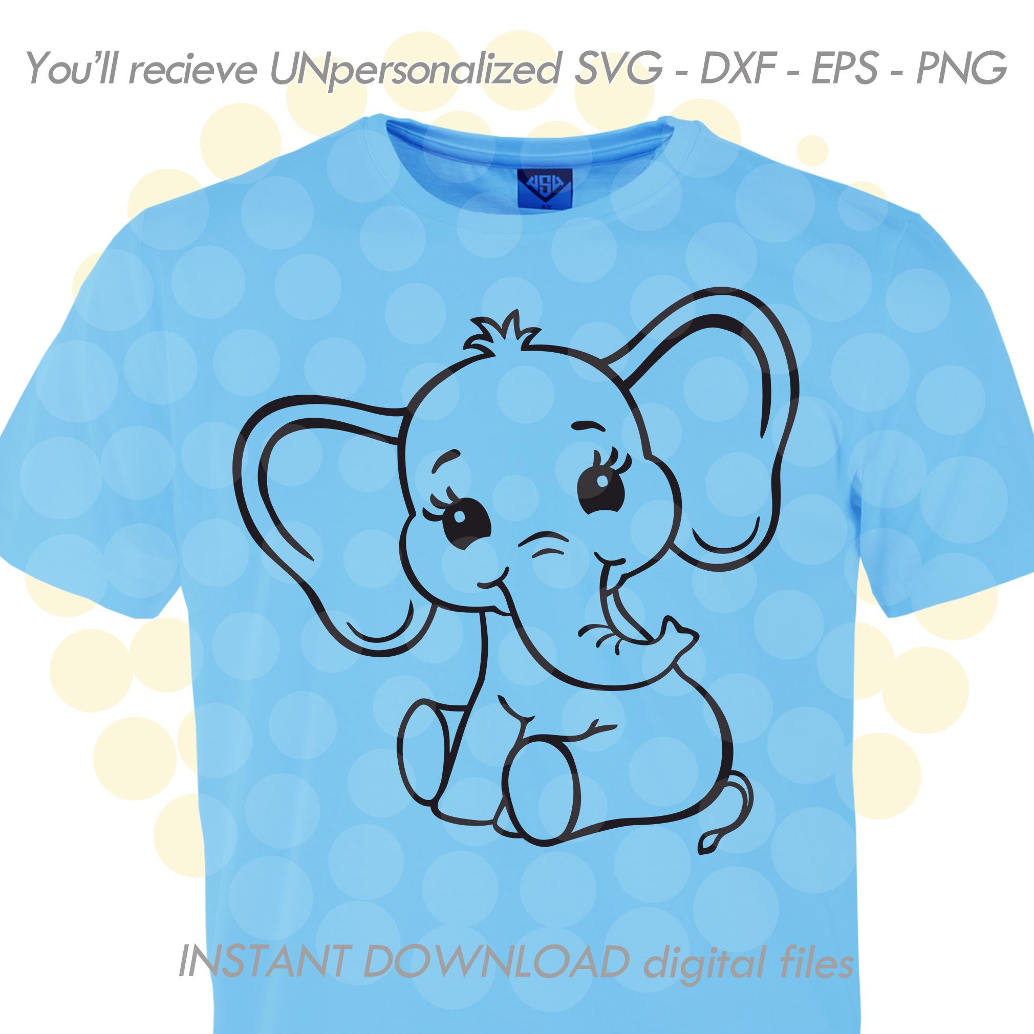 Baby Elephant SVG, Cute Cartoon Elephant Line Art for Cricut, Elephant ...