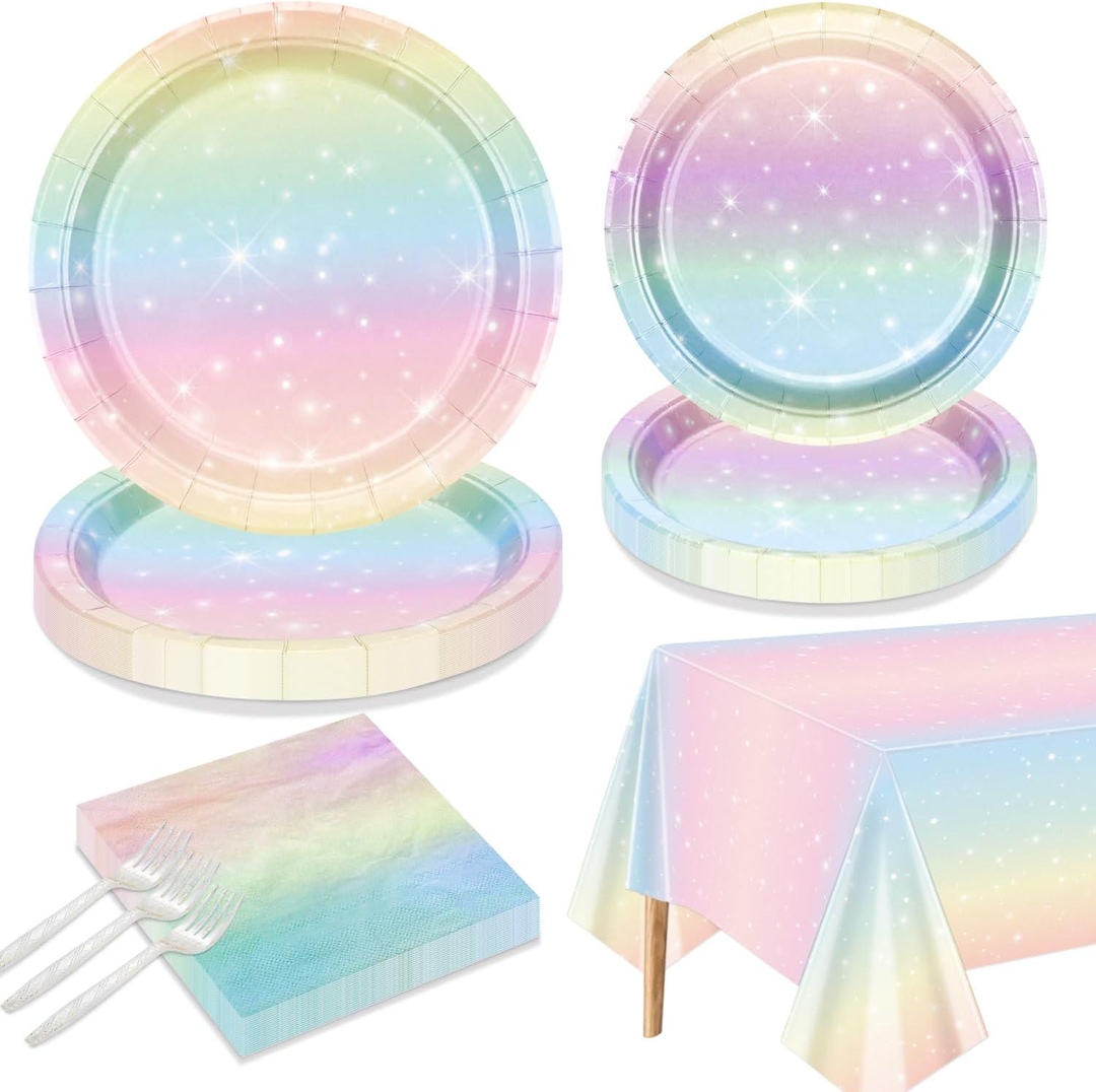 Pastel Rainbow Party Supplies for 20 Guests - Disposable Tableware Set ...