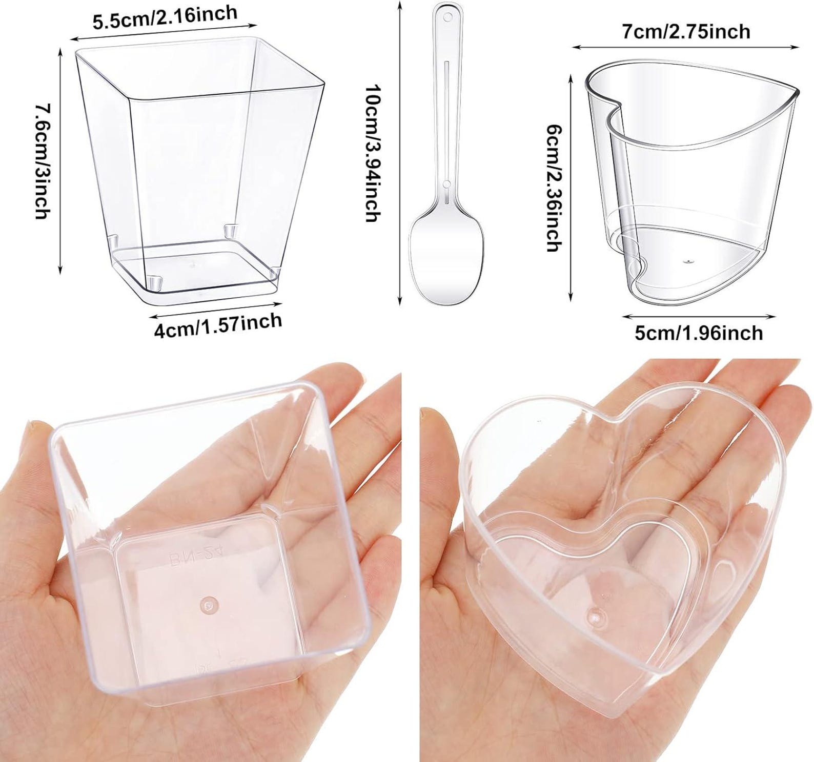 300 Pack Mini Dessert Cups With Spoons Bulk Clear Plastic Slanted Round ...