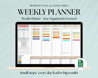 Editable Weekly Planner | Excel & Google Sheets Template (digital ...