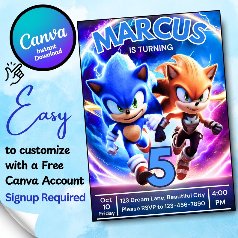 Super Sonics Birthday Invitation: Editable Kids Party Invite (digital ...