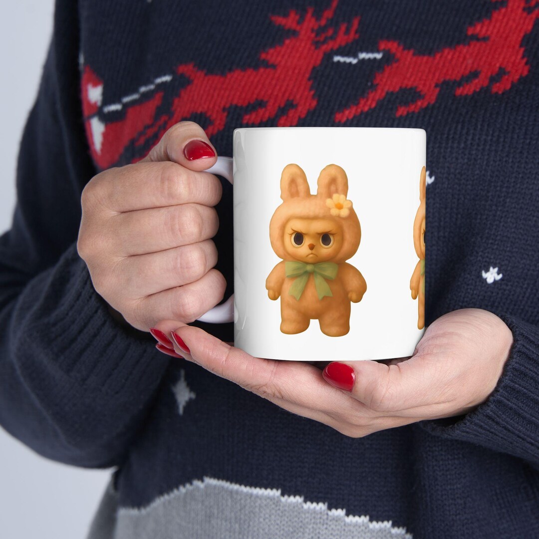 Angry Labubu Bunny Mug - Cute Kawaii Pink Plush- Inspired Character ...