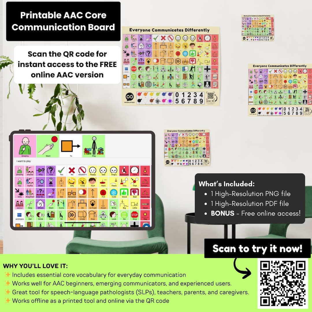 Printable AAC Core Communication Board: Speech Therapy Visual Aid ...