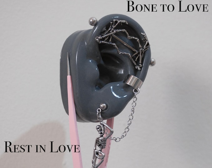 Silver Skull and Bone Hand Ear Cuff With Dangling Smaller Skulls. - Etsy