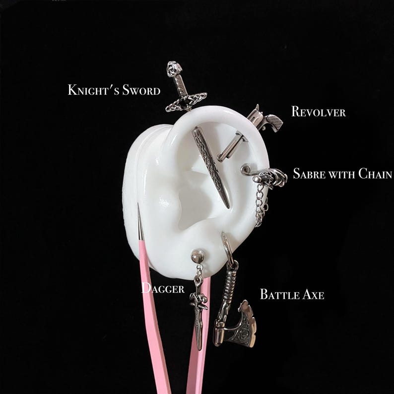 Gothic Weapon Earring Set｜sword Revolver Dagger Axe Sabre｜titanium ...