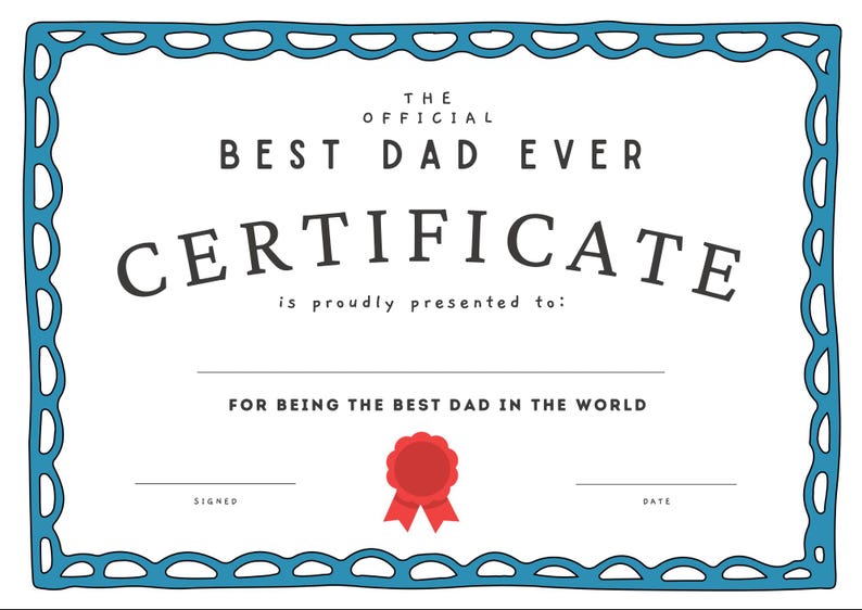 BEST DAD EVER Official Certificate - Instant Download | Father’s Day ...