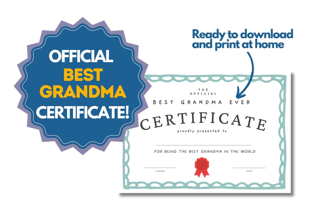 Best Grandma Certificate - Instant Download | Printable A4 PDF | Last ...