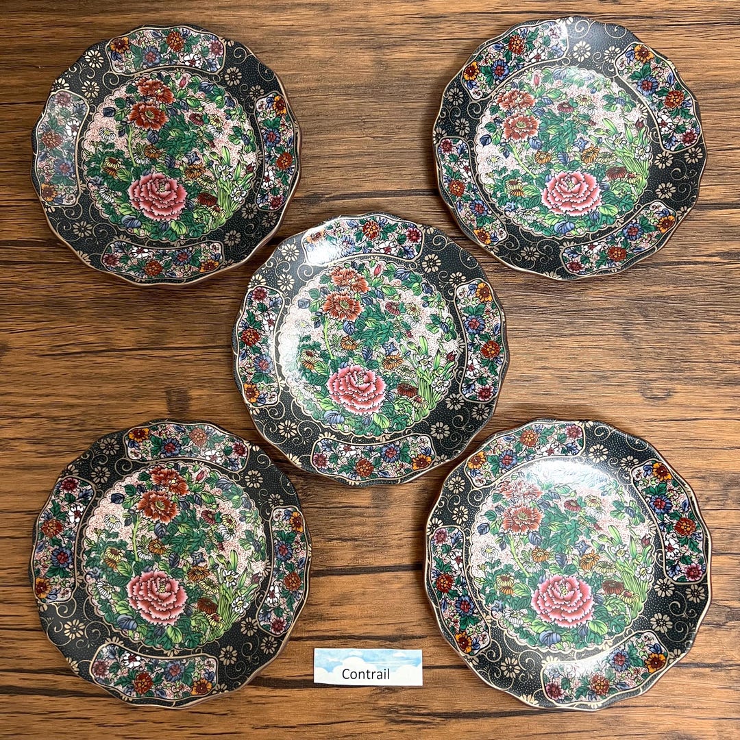 Kutani Ware Porcelain Plate Set of 5 Round Plates 13cm Nishikie Flowers ...