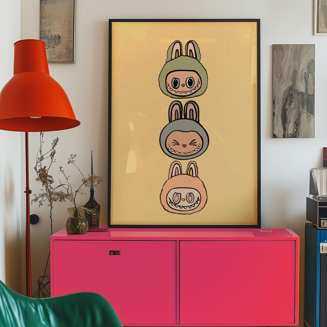 Colorful Labubu Inspired Art Print – Bold Line Illustration Cute Wall ...
