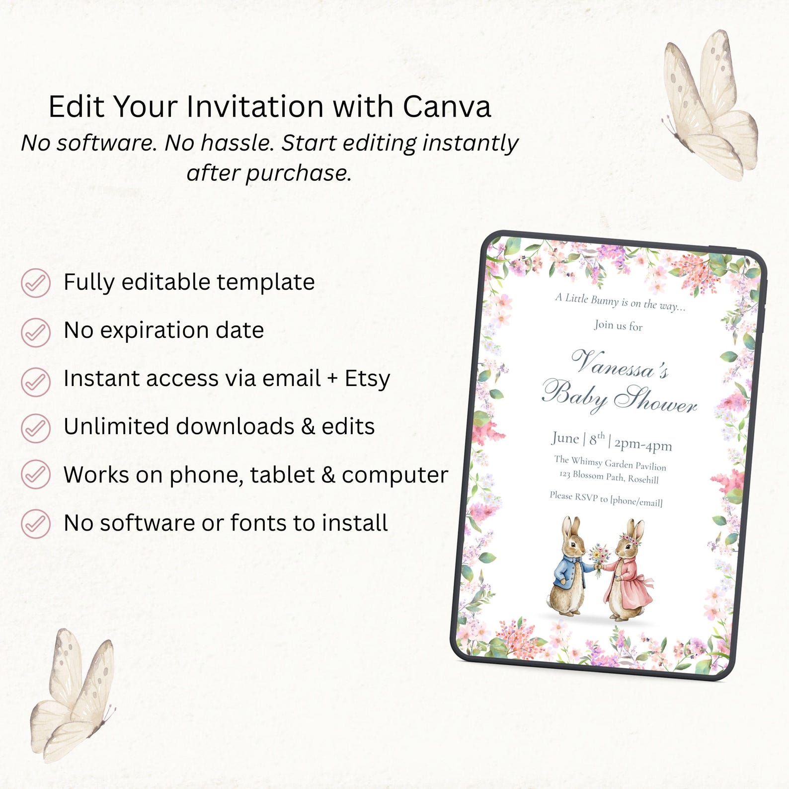 Peter Rabbit Baby Shower Invitation | Bunny Floral Baby Invite ...