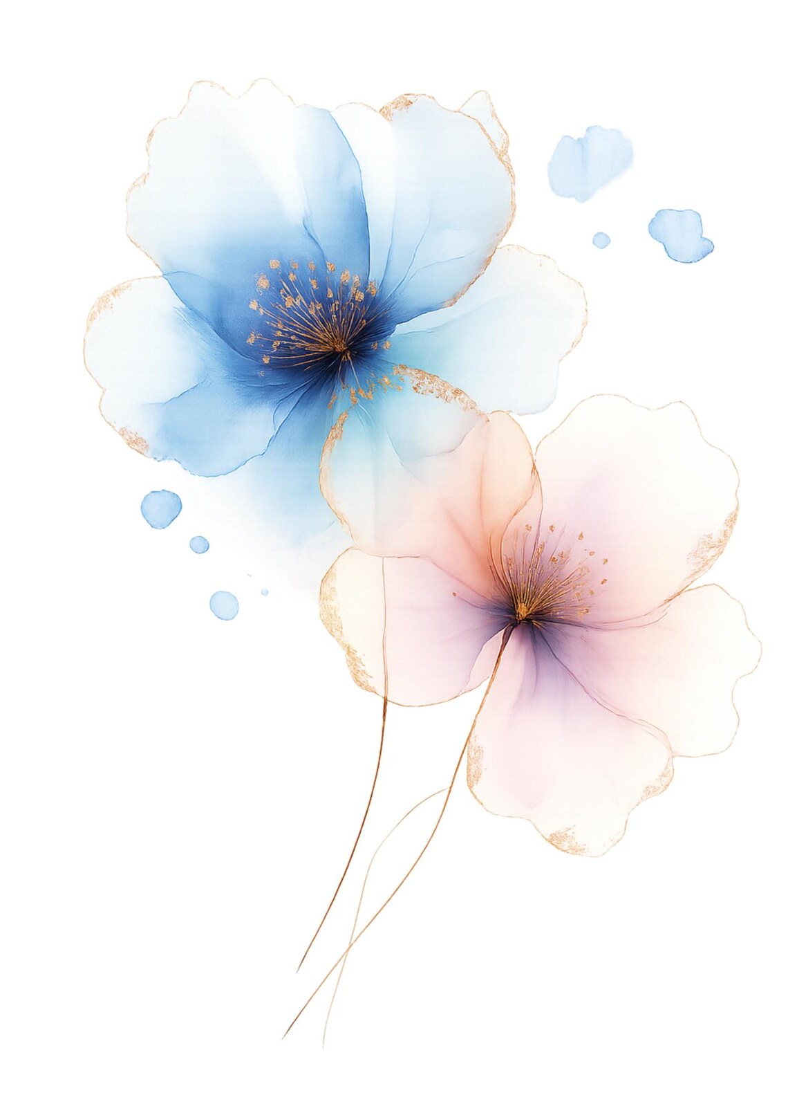 Watercolor Flower Clipart Bundle: Gold Accent Floral Pngs (digital ...