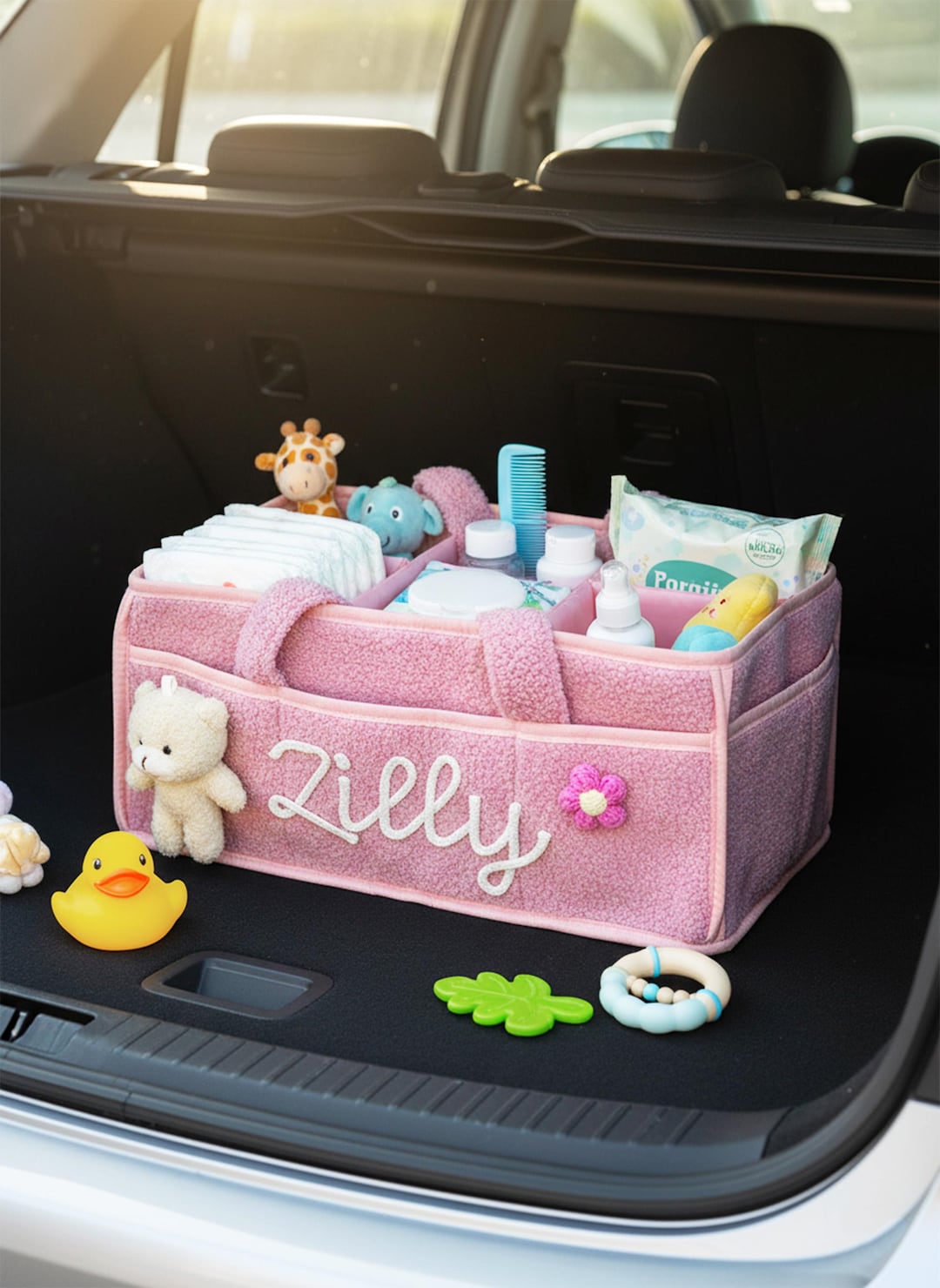Custom Nursery Storage Bin: Custom Name & Bear, Baby Diaper Caddy With ...