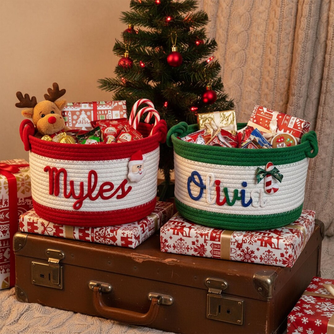 Personalized Christmas Basket: Custom Holiday Decor Gift - Etsy