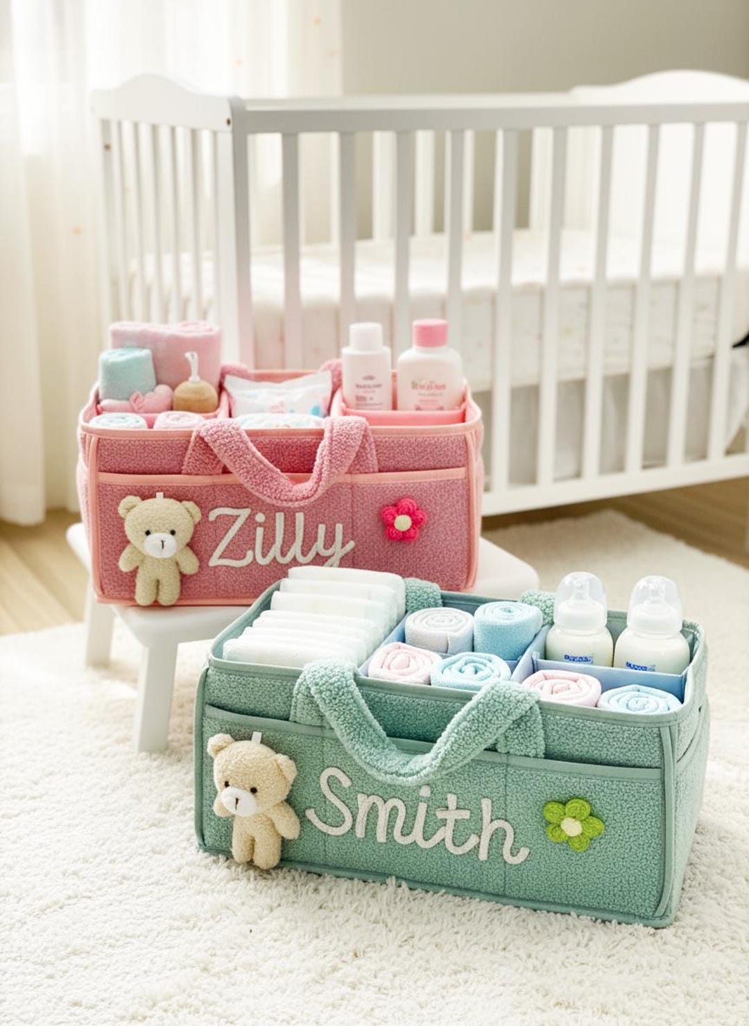 Personalized Baby Diaper Caddy Organizer: Custom Embroidered Name ...