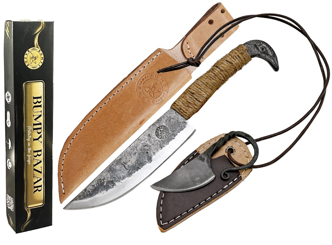 Hand Forged Viking Style Knife – Raven Hilt Head Utility Knife - Carbon ...