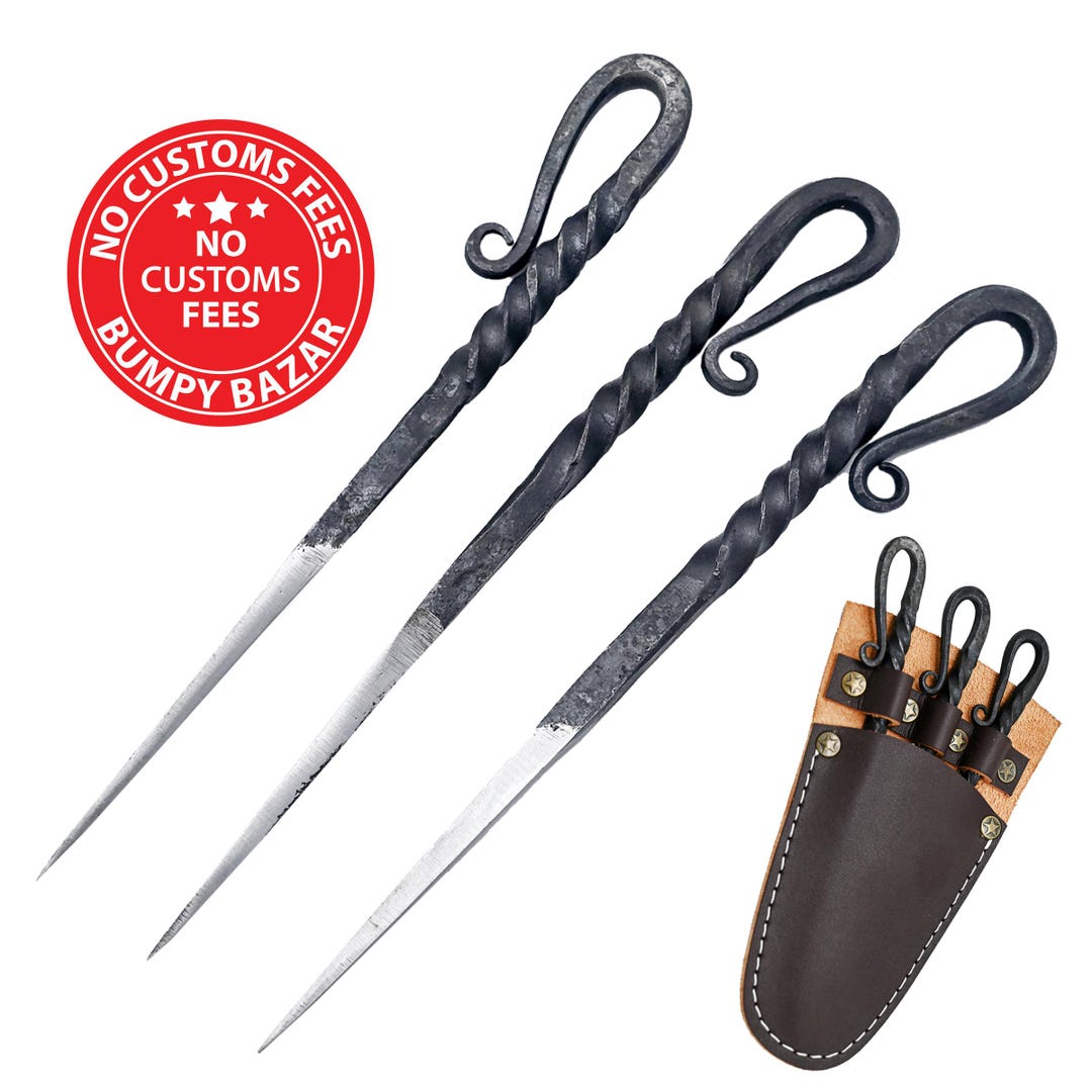Hand Forged Twisted Metal Spikes With Custom Leather Sheath ...