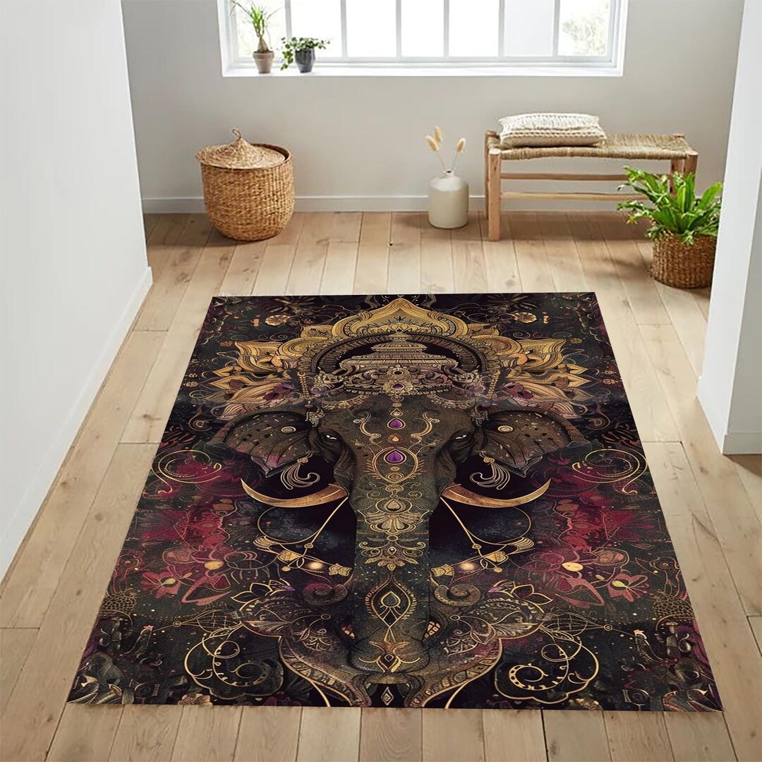 Ganesh Rug, Elephant Mandala Carpet, Hindu God Decor, Bohemian Elephant ...