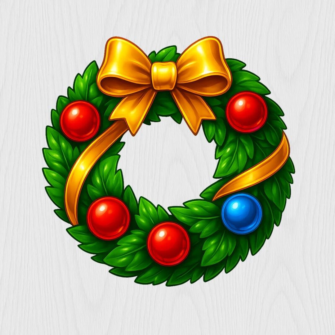 Christmas Wreath PNG | Shiny Holiday Wreath Clipart With Gold Bow ...