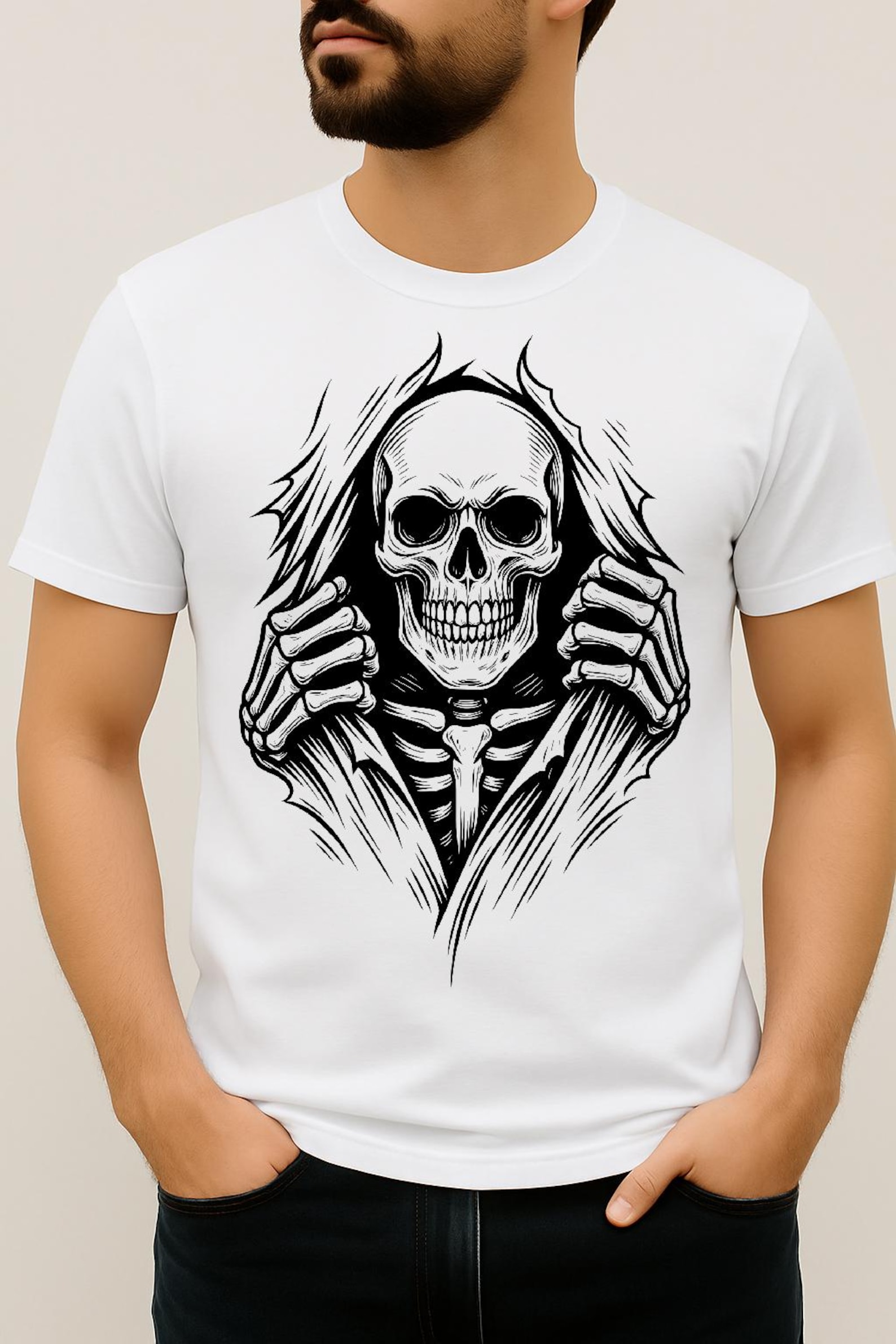 Skeleton Ripping Through Skin Vector: Skull Tattoo Art (PNG, EPS, SVG ...