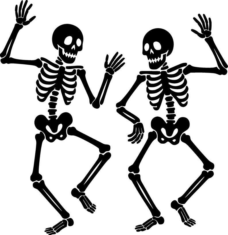 Skeletons SVG | Engraved Line Art Skeleton Clipart | Halloween Skeleton ...