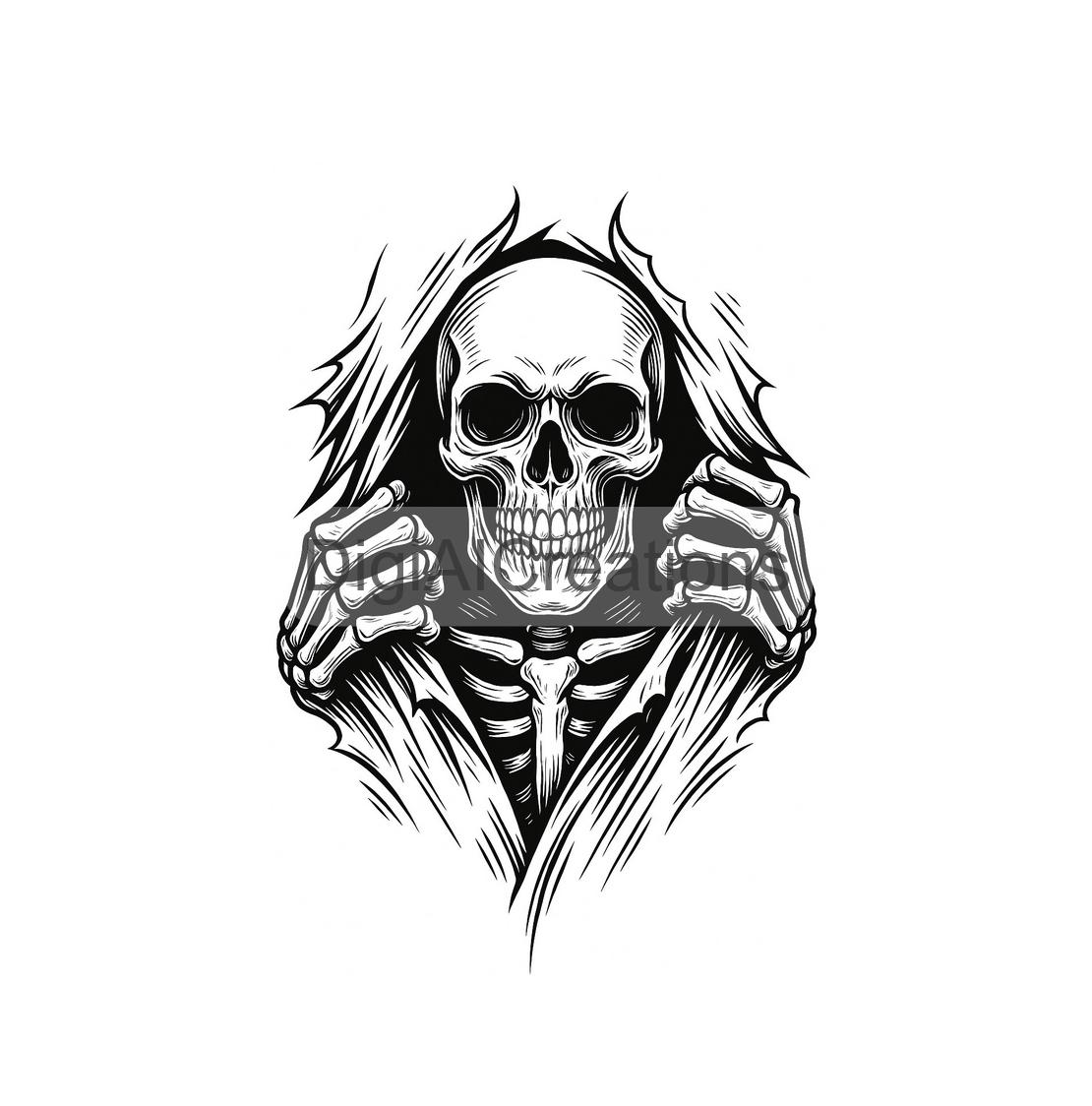 Skeleton Ripping Through Skin Vector: Skull Tattoo Art (PNG, EPS, SVG ...