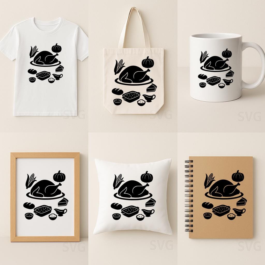 Thanksgiving Meal Svg Png Dxf Eps | Black Silhouette | Turkey, Pumpkin ...