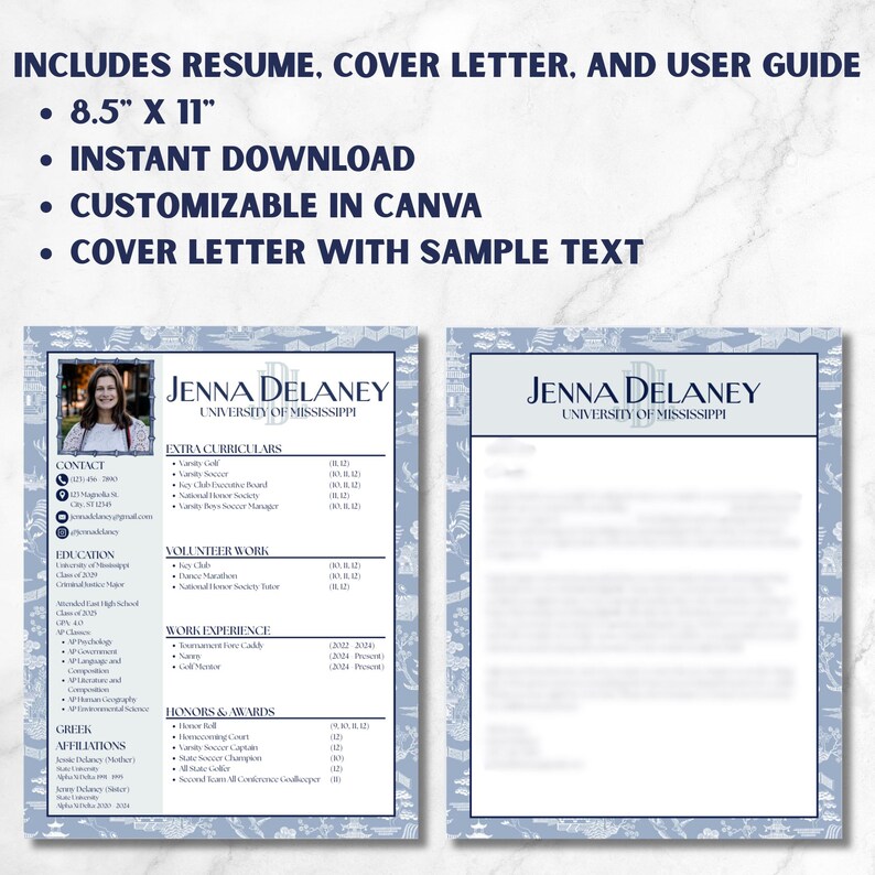 Chinoiserie Sorority Social Rush Resume and Cover Letter | Greek Life ...